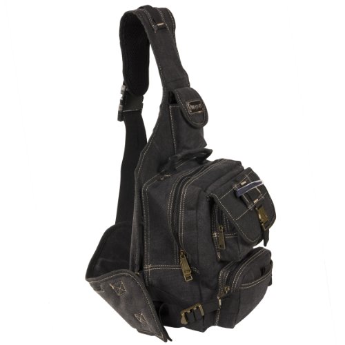 EuroSport Cargo Sling Backpack Black Canvas Bag