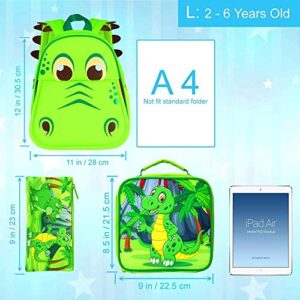 CCJPX 3PCS Toddler Backpack for Boys, 12'' Dinosaur Bookbag and Lunch Box Kindergarten Preschool Bag