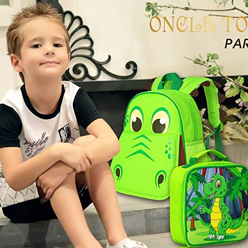 CCJPX 3PCS Toddler Backpack for Boys, 12'' Dinosaur Bookbag and Lunch Box Kindergarten Preschool Bag