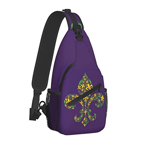 Sling Backpack Purple Fleur Mardi Gras Travel Hiking Daypack Pattern Rope Crossbody Shoulder Bag