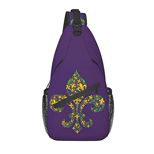 Sling Backpack Purple Fleur Mardi Gras Travel Hiking Daypack Pattern Rope Crossbody Shoulder Bag