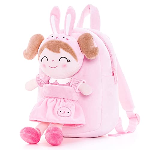 Gloveleya Bunny Plush Kids Backpack Toddler Backpacks with Stuffed Rabbit Toys Pink