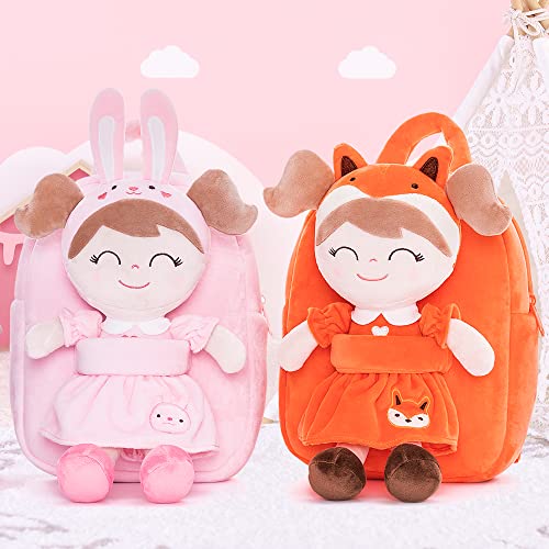 Gloveleya Bunny Plush Kids Backpack Toddler Backpacks with Stuffed Rabbit Toys Pink