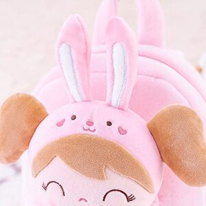 Gloveleya Bunny Plush Kids Backpack Toddler Backpacks with Stuffed Rabbit Toys Pink