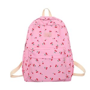 kawaii backpack for teen girls lovely cute cherry bookbag casual schoolbag with laptop compartment (pink)