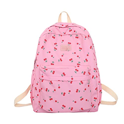 Kawaii Backpack for Teen Girls Lovely Cute Cherry Bookbag Casual Schoolbag with Laptop Compartment (Pink)