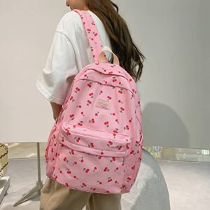 Kawaii Backpack for Teen Girls Lovely Cute Cherry Bookbag Casual Schoolbag with Laptop Compartment (Pink)