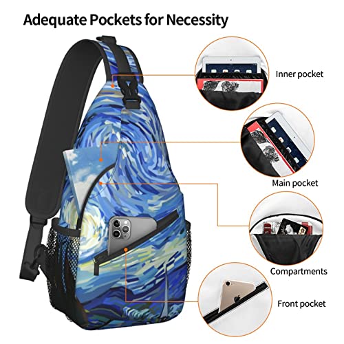 Van Gogh Starry Night Sling Bag Crossbody Travel Hiking Chest Bag For Men Women