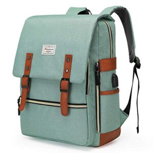 modoker upgraded teal vintage laptop backpack college school bookbag for women men, slim travel laptop backpack with usb charging port computer bag casual rucksack daypack green