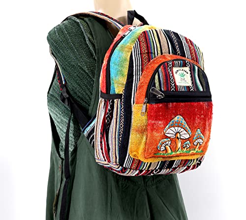 Himalaya Handmade Unique design Himalaya Hemp Backpack Small Backpack Hippie Backpack Festival Backpack Hiking & Tablet Backpack FAIR TRADE Handmade with Love, Rainbow, HBBH-0150