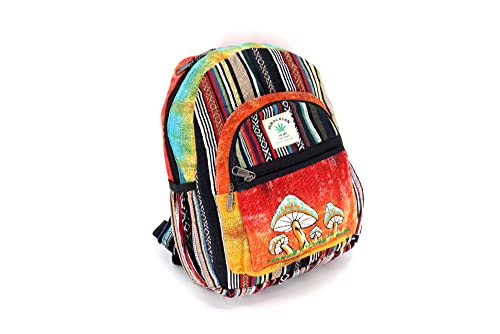 Himalaya Handmade Unique design Himalaya Hemp Backpack Small Backpack Hippie Backpack Festival Backpack Hiking & Tablet Backpack FAIR TRADE Handmade with Love, Rainbow, HBBH-0150