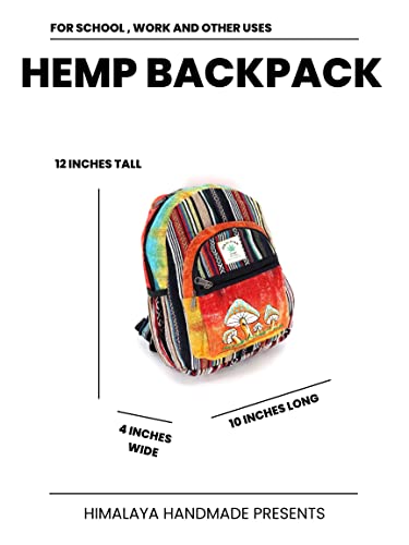 Himalaya Handmade Unique design Himalaya Hemp Backpack Small Backpack Hippie Backpack Festival Backpack Hiking & Tablet Backpack FAIR TRADE Handmade with Love, Rainbow, HBBH-0150