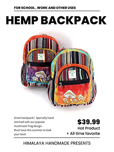 Himalaya Handmade Unique design Himalaya Hemp Backpack Small Backpack Hippie Backpack Festival Backpack Hiking & Tablet Backpack FAIR TRADE Handmade with Love, Rainbow, HBBH-0150