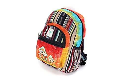 Himalaya Handmade Unique design Himalaya Hemp Backpack Small Backpack Hippie Backpack Festival Backpack Hiking & Tablet Backpack FAIR TRADE Handmade with Love, Rainbow, HBBH-0150