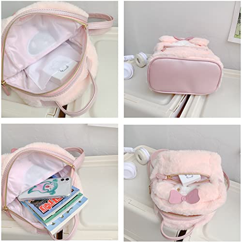 Cute Girl Plush Bag Backpacks for School, 3D Kawaii Animal Cartoon Schoolbag for Girl Bookbag School Supplies, Pink Rabbit