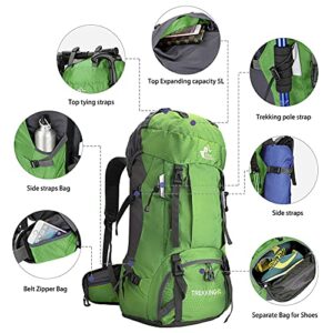 Kerxinma 60L Hiking Backpack Waterproof Travel Hiking Camping with Daypack Cover (Green)