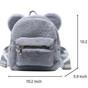 Tomato City Fuzzy Sherpa Purse Backpack Pink Plaid Fluffy Shoulder Bag Girls Cow Pendant (Grey C)