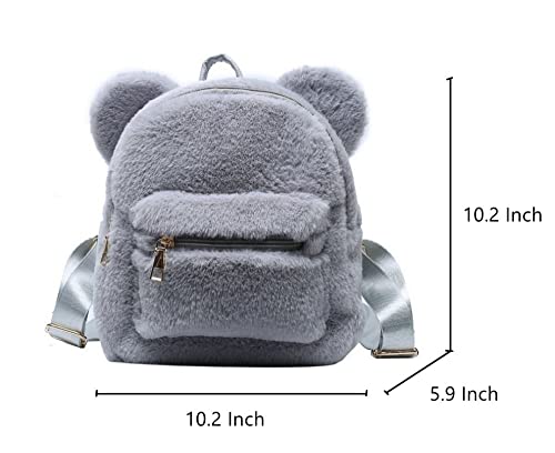 Tomato City Fuzzy Sherpa Purse Backpack Pink Plaid Fluffy Shoulder Bag Girls Cow Pendant (Grey C)