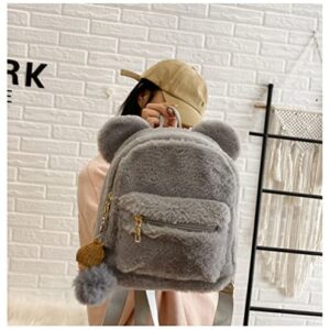 Tomato City Fuzzy Sherpa Purse Backpack Pink Plaid Fluffy Shoulder Bag Girls Cow Pendant (Grey C)