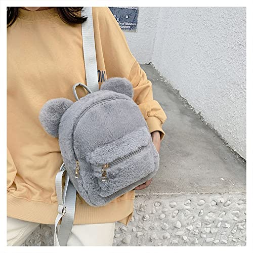 Tomato City Fuzzy Sherpa Purse Backpack Pink Plaid Fluffy Shoulder Bag Girls Cow Pendant (Grey C)