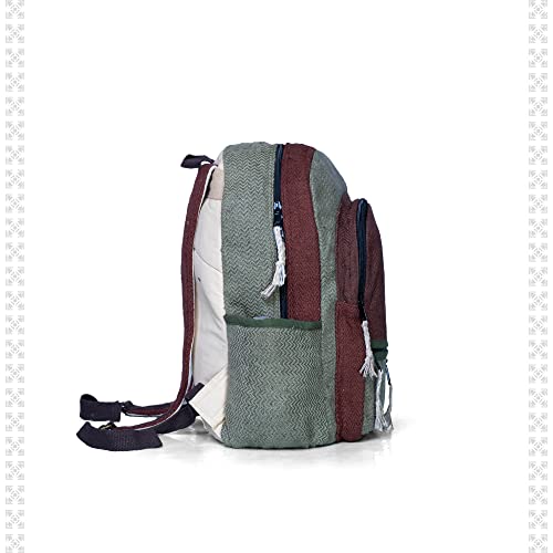 Ruana Lightweight Hemp Backpack 100% Natural Hemp cotton Fabric Casual Daypack Multipurpose Handmade Laptop Bag For Travel, Hiking, Yoga, Picnic (Brown & Green, 38 cm W x 45 cm L)