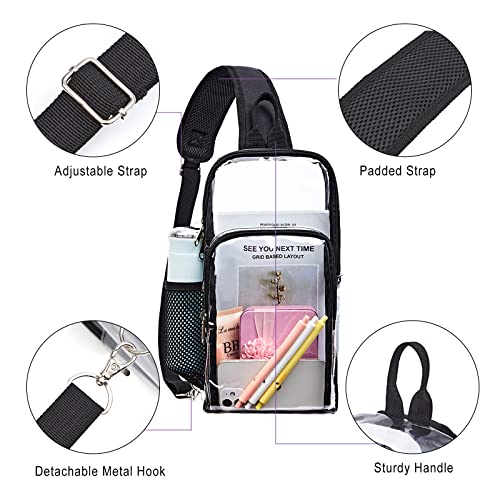 Clear Sling Bag, Clear Bag Stadium Approved, Large Capacity Clear Shoulder Bag for Men & Women