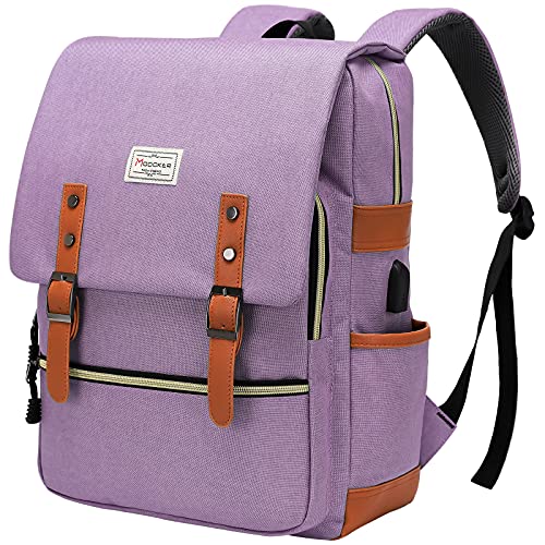 Modoker Vintage Women Laptop Backpack Bookbag for Women, Travel College School Backpack with USB Charging Port Fashion Rucksack Backpack Fits 15.6 Inch Notebook, Purple