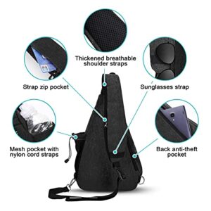 WOOMADA Sling Backpack, Crossbody Shoulder Bag, Water Resistant Travel Hiking Daypack for Men Women, Chest Bag with Anti-theft Pocket for Travel, Hiking, Cycling, Camping（Black）