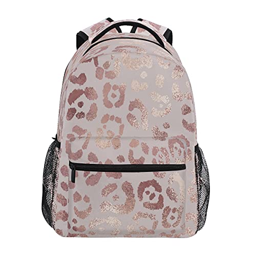 Rose Gold Leopard Bookbag for Elementary Kindergarten Teen Girls Women Backpack Kid's Grade Schoolbag Laptop Backpack Students Daypacks One Size