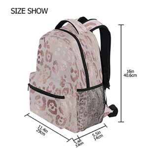 Rose Gold Leopard Bookbag for Elementary Kindergarten Teen Girls Women Backpack Kid's Grade Schoolbag Laptop Backpack Students Daypacks One Size