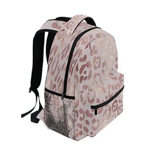 Rose Gold Leopard Bookbag for Elementary Kindergarten Teen Girls Women Backpack Kid's Grade Schoolbag Laptop Backpack Students Daypacks One Size