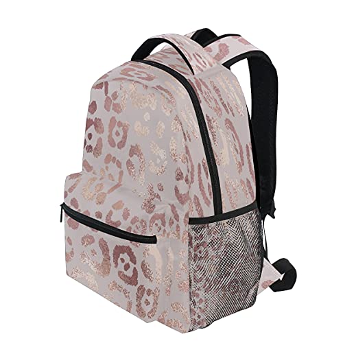 Rose Gold Leopard Bookbag for Elementary Kindergarten Teen Girls Women Backpack Kid's Grade Schoolbag Laptop Backpack Students Daypacks One Size