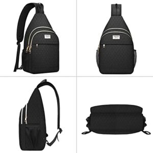 MOSISO Sling Backpack, Rhombus Quilted Crossbody Bag with Front Pockets Casual Chest Shoulder Travel Hiking Daypack Bag, Black