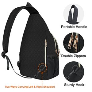 MOSISO Sling Backpack, Rhombus Quilted Crossbody Bag with Front Pockets Casual Chest Shoulder Travel Hiking Daypack Bag, Black