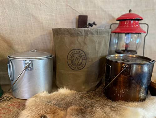 4QT Bushcraft Cookware Bag | Waxed Canvas Bush Pot Bag | Camp Kettle Bag | Outdoor Cooking Kit | Coffee Pot Bag | Foragers Belt Bag (2QT Bushpot Bag)