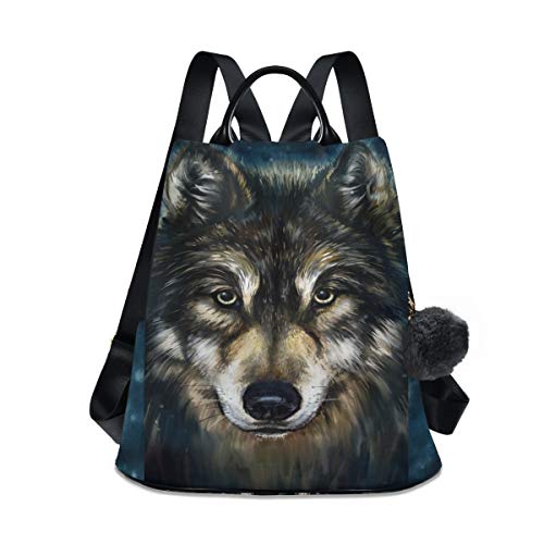 ALAZA Animal Wolf Art Painting Backpack with Keychain for Woman Ladies