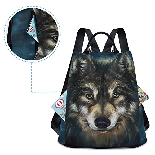 ALAZA Animal Wolf Art Painting Backpack with Keychain for Woman Ladies