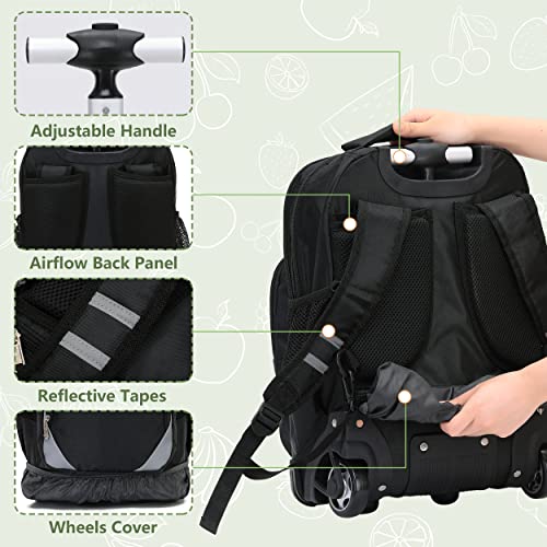 NEW TILAMI Wheeled Rolling Backpack for Child, Large Space Laptop Rolling Backpack for Students School Travel Trip Using 18 Inches Backpack, Black