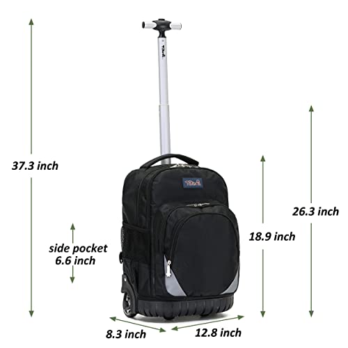 NEW TILAMI Wheeled Rolling Backpack for Child, Large Space Laptop Rolling Backpack for Students School Travel Trip Using 18 Inches Backpack, Black