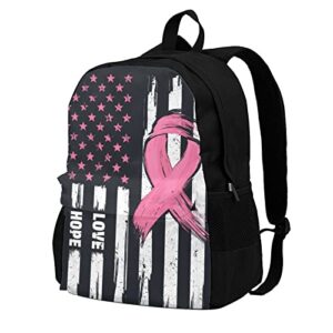 16.5 laptop handbag lightweight school bags bookbag backpacks for men women,american flag pink ribbon breast cancer awareness casual zipper schoolbag shoulder bag travel daypack for student boys kids