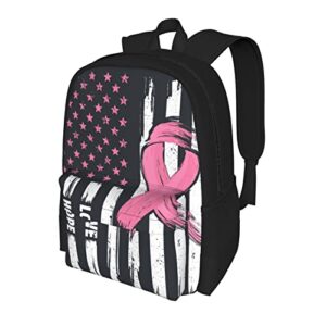 16.5 Laptop Handbag Lightweight School Bags Bookbag Backpacks For Men Women,American Flag Pink Ribbon Breast Cancer Awareness Casual Zipper Schoolbag Shoulder Bag Travel Daypack For Student Boys Kids