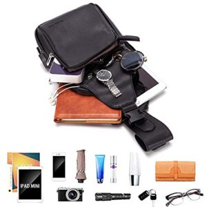 Men Leather Sling Bag Purse Waterproof Crossbody Chest Bag Sling Backpack with USB Charging Port One Shoulder Bag Black