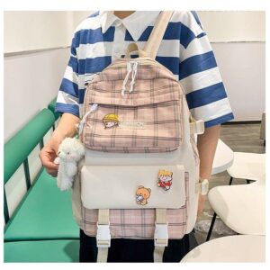 Homruis 5pcs Cute Backpack Kawaii Backpack Big Capacity School Backpack Handbag Messenger Bag with Pendant Bear for Girls