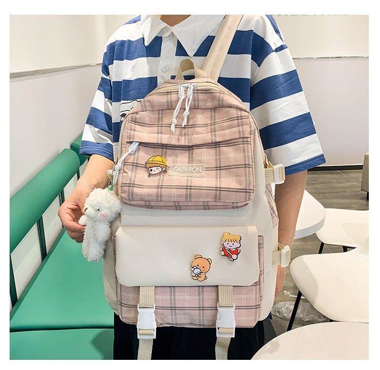 Homruis 5pcs Cute Backpack Kawaii Backpack Big Capacity School Backpack Handbag Messenger Bag with Pendant Bear for Girls