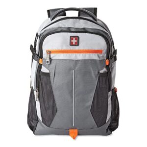 adult unisex muti-purpose banded backpack (grey/orange, 12.75”w x 18”h x 6.5”d)