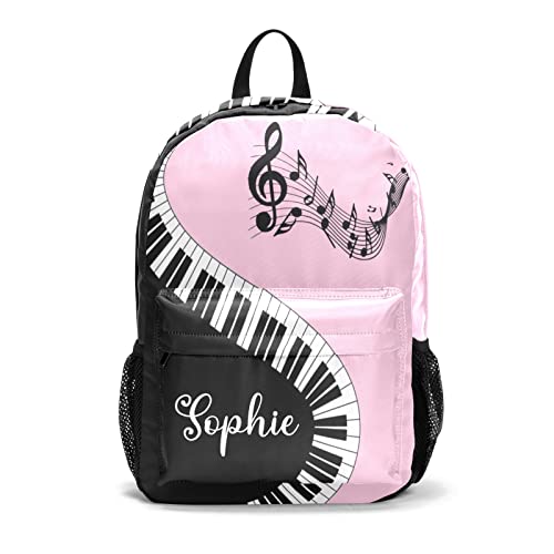 Pink Clef Piano Keys Personalized Casual Backpack Custom College School Laptop 17Inch Travel Daypack for Boys Girls