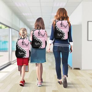 Pink Clef Piano Keys Personalized Casual Backpack Custom College School Laptop 17Inch Travel Daypack for Boys Girls