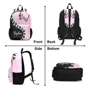 Pink Clef Piano Keys Personalized Casual Backpack Custom College School Laptop 17Inch Travel Daypack for Boys Girls