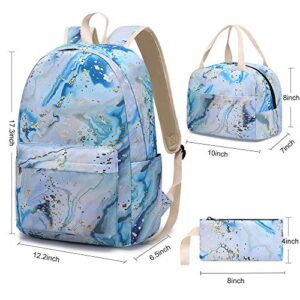 Bluboon Teen Girls School Backpack Kids Bookbag Set with Lunch Box Pencil Case Travel Laptop Backpack Casual Daypacks (Blue-white)