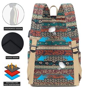 Bohemian Waterproof Laptop Backpack with USB Charging Port and and Headphone Interface, Water Resistant 15.6 Inch College School Backpack with Lunch Bag and Pencil Bag for Women/Girls/Business/Travel